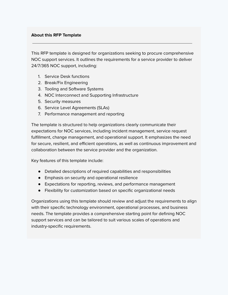 An RFP Template for Network Operations Center (NOC) Service